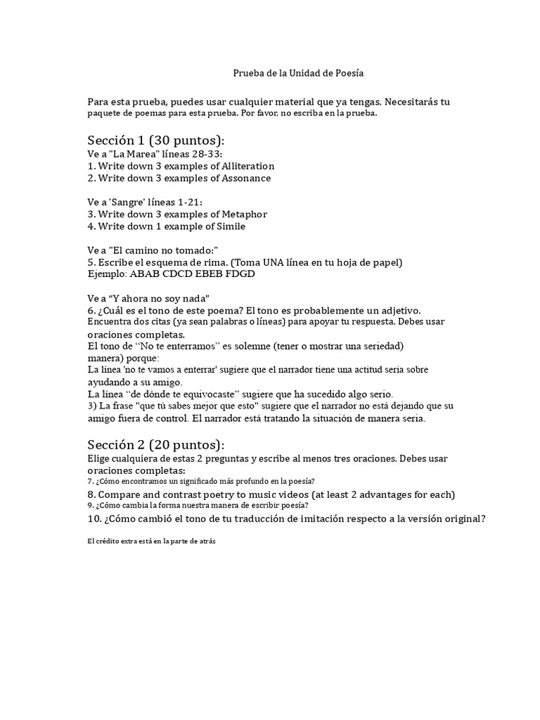 Prueba de Poesía | PDF | Poesía