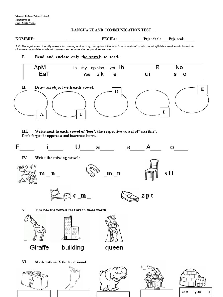 Test Language First Vowels | PDF | Vowel | Languages