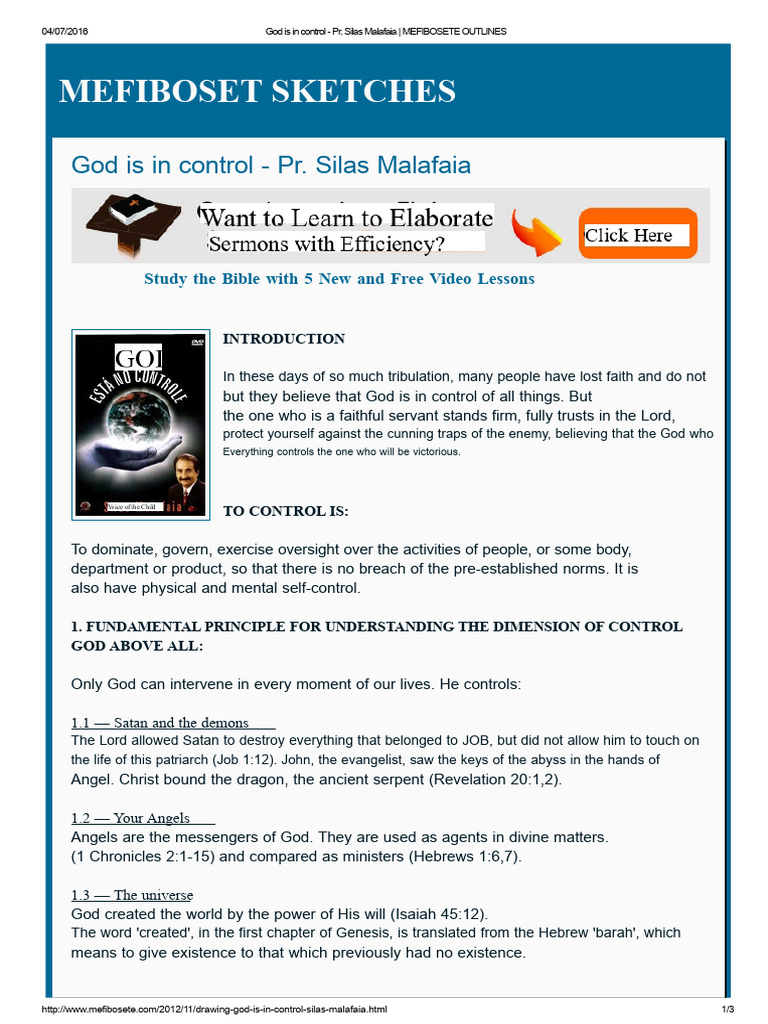 God Is in Control - Pr. Silas | PDF | God | Angel