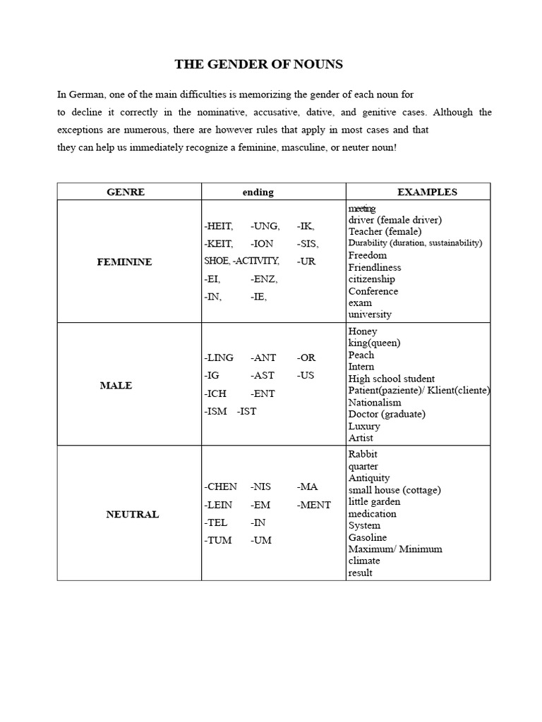 Substantive - German Noun Declension | PDF | Grammatical Gender ...