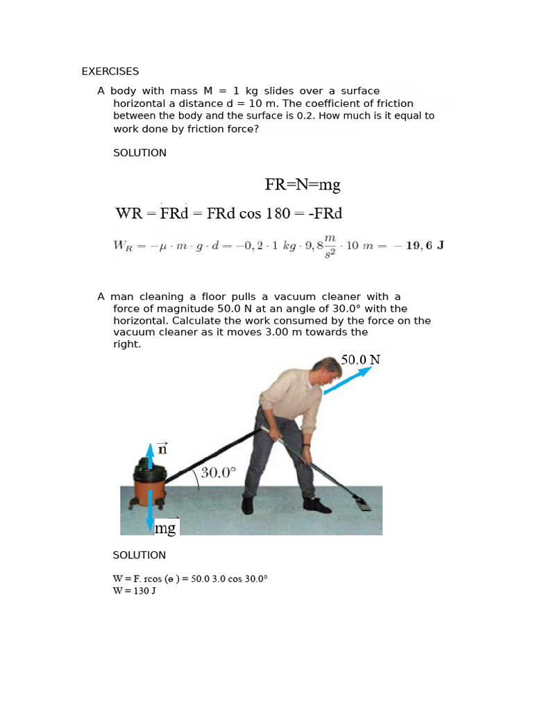 Work Calculations in Physics Exercises | PDF