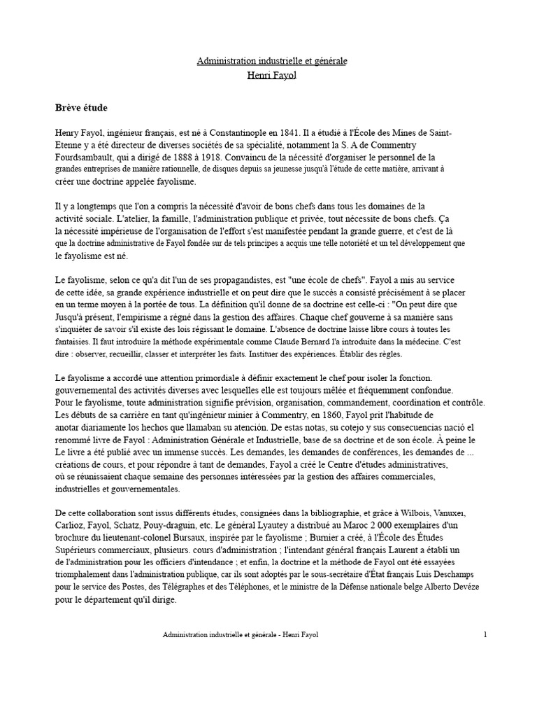 Introduction au Fayolisme en gestion | PDF | Business | Division du travail