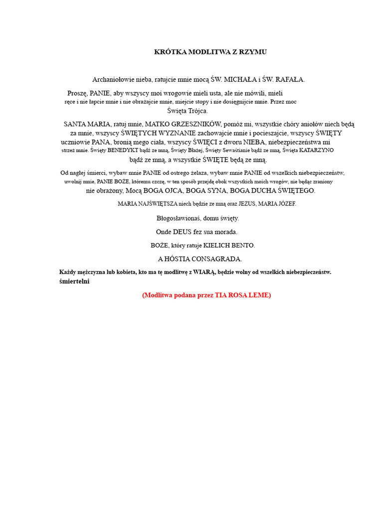 Krótka Modlitwa Z Rzymu | PDF