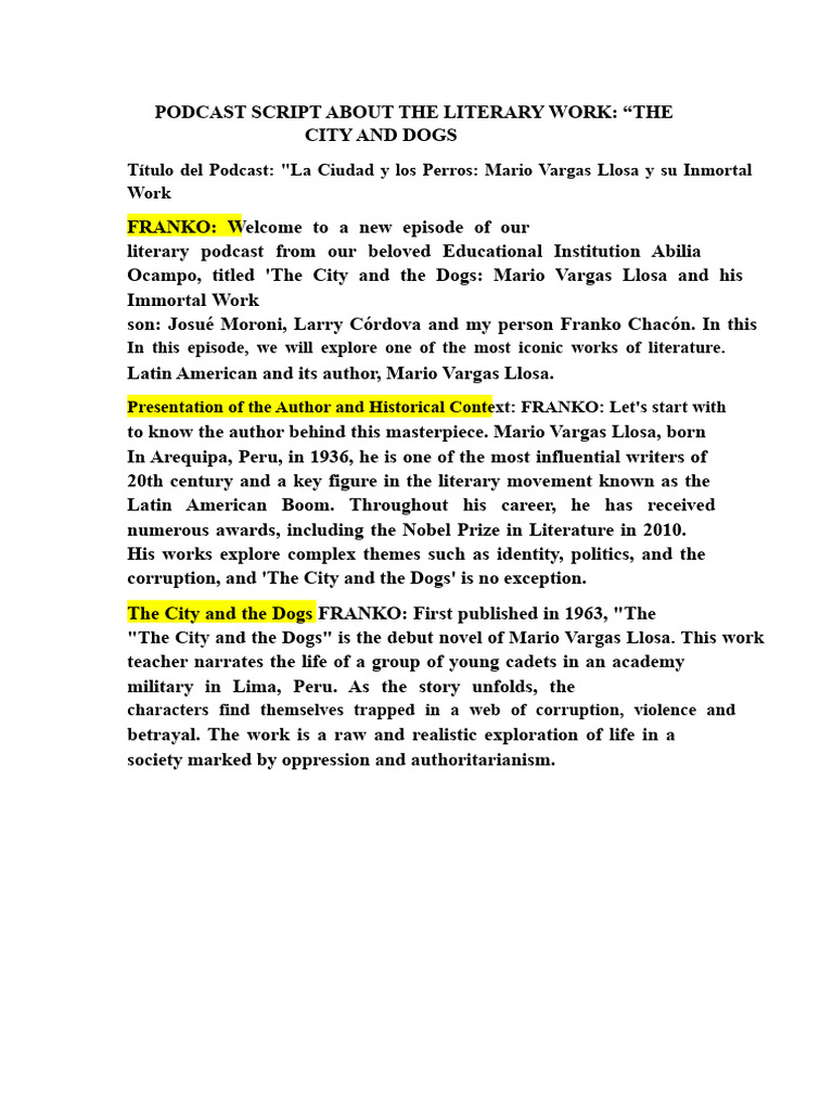 PODCAST SCRIPT ON LITERARY WORK (1) | PDF | Latin American Literature ...