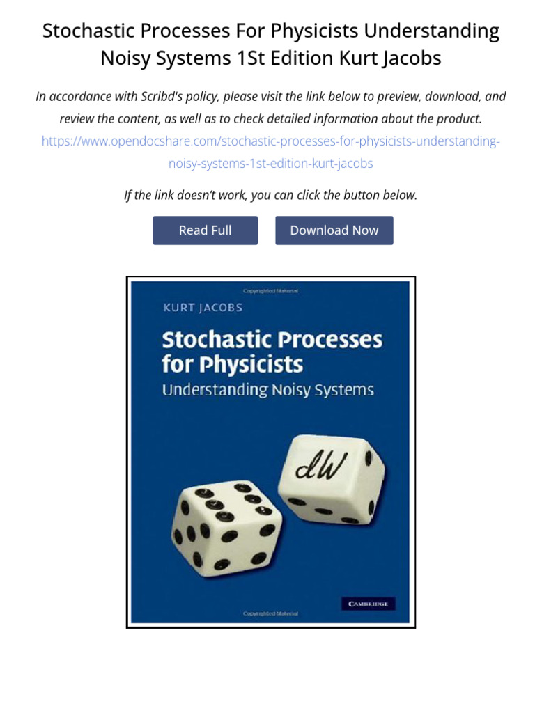 Stochastic Processes for Physicists Understanding Noisy Systems 1st ...