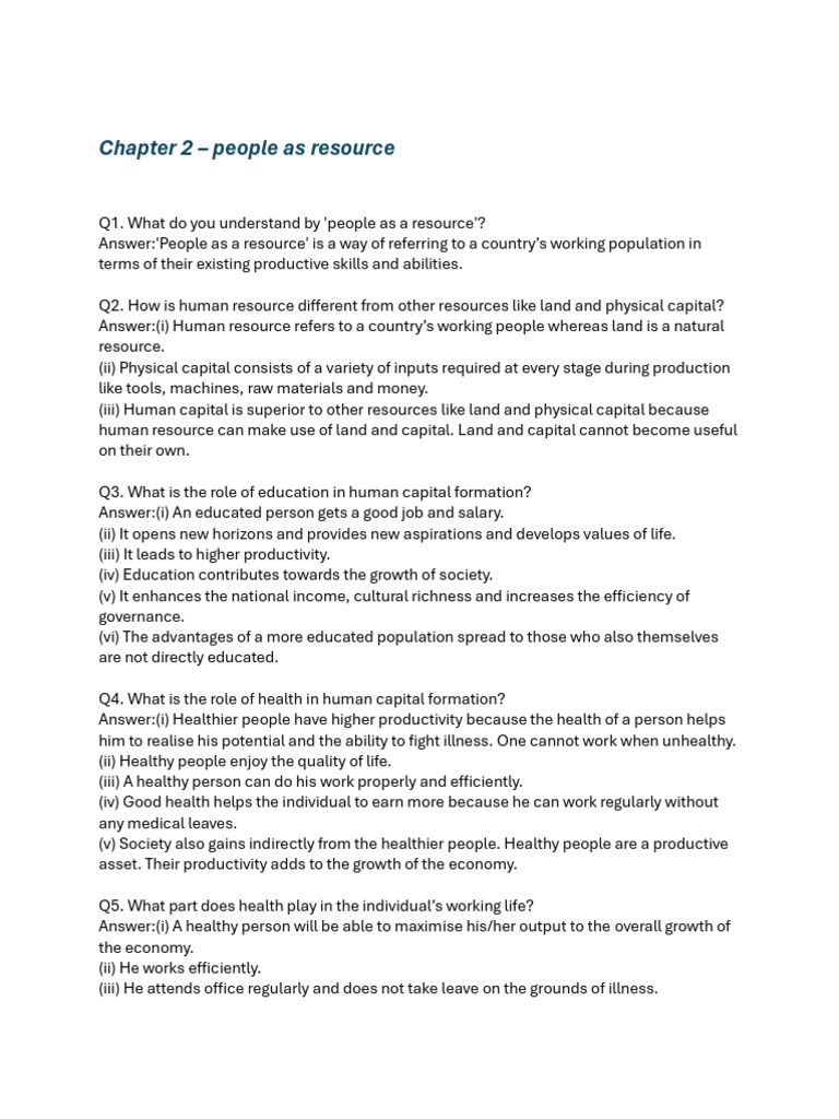 Chapter 2 People as Resource | PDF | Economics | Human Capital