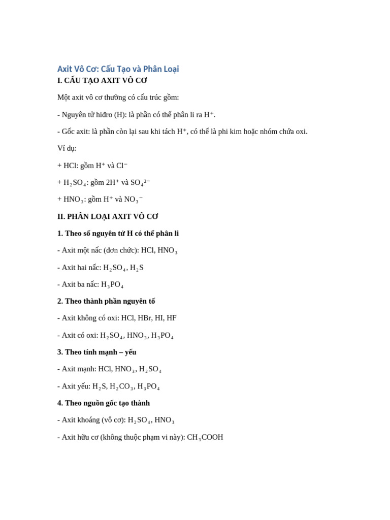 Axit Vo Co Cau Tao Va Phan Loai | PDF
