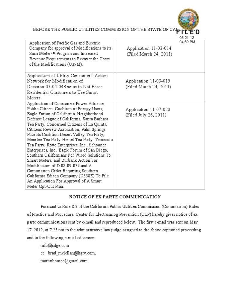 Filed: Notice of Ex Parte Communication | PDF | Radio Frequency | Ex Parte