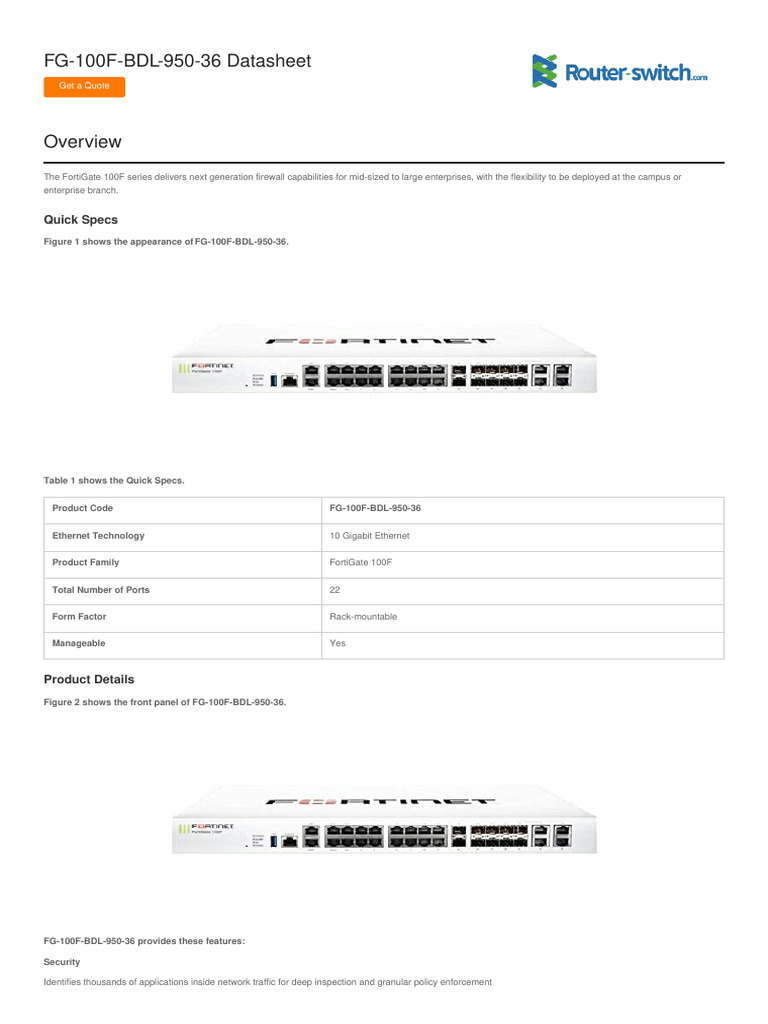 FortiGate 100F Firewall Datasheet | PDF | Computer Security | Security