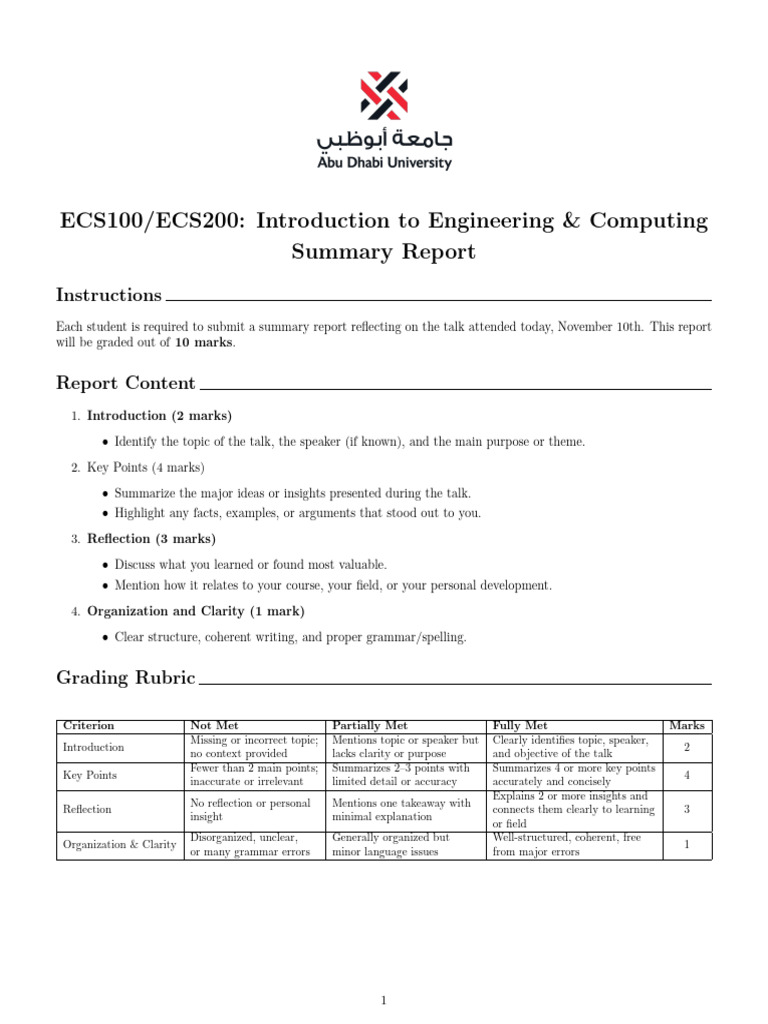 ECS100-ECS200 Talk Summary Guidelines | PDF | Human Communication ...