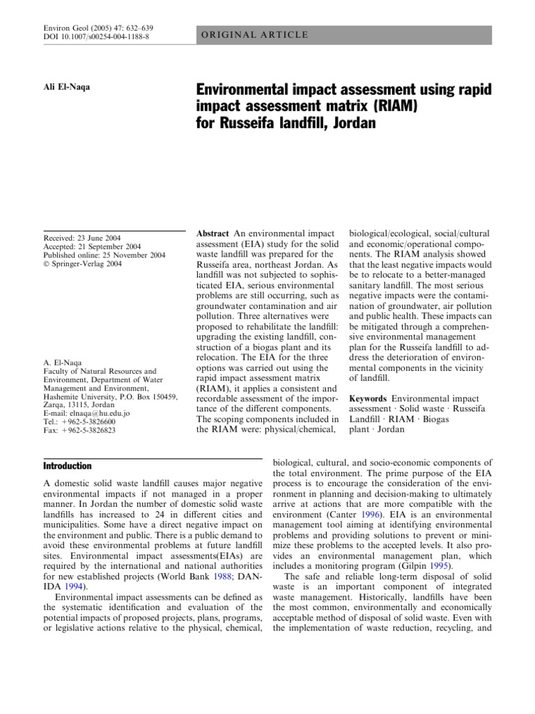 Environmental Impact Assessment Using Rapid Impact Assessment Matrix ...