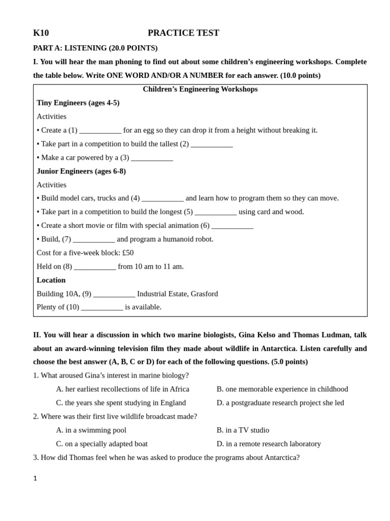 K10 Listening and Language Practice Test | PDF | Transport | Streaming ...