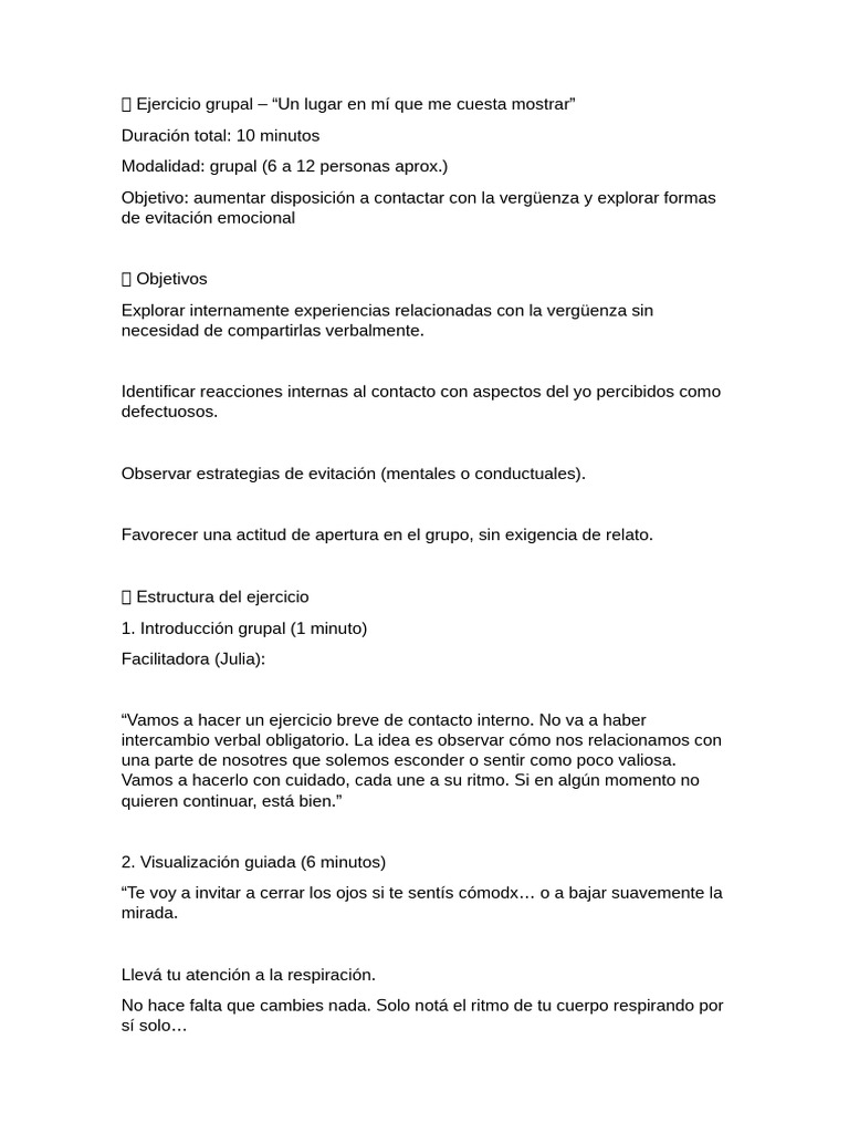 Ejercicio Grupal ACT Vergüenza CORREGIDO | PDF | Las emociones | Ciencias del comportamiento
