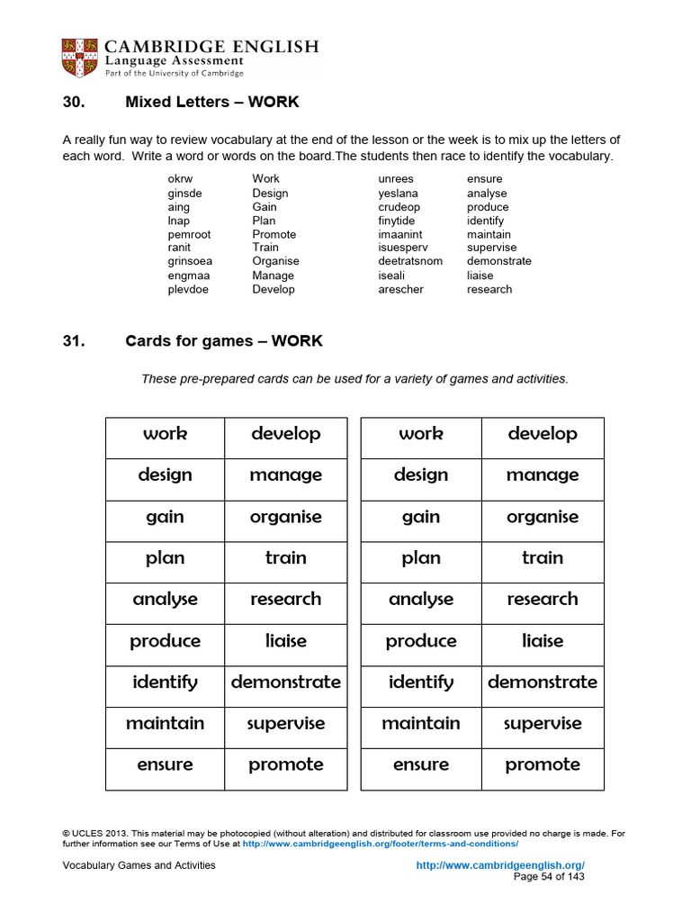 Vocabulary Games for Work Skills | PDF | Internet | Computer Virus