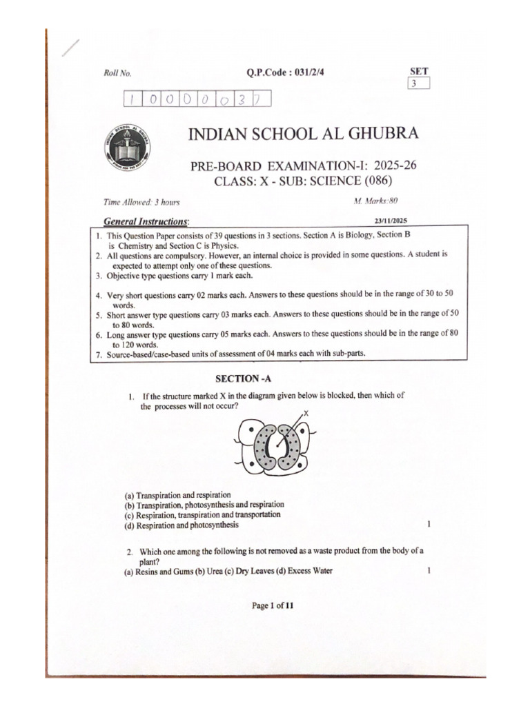 Science PreBoard 1 Class 10 | PDF