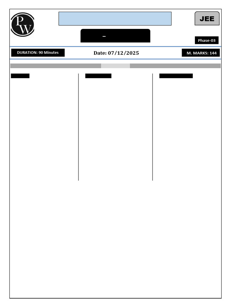 Answer Key 11 JEE Weekly Test-14 Phase-3 07-Dec-2025 | PDF | Physical ...