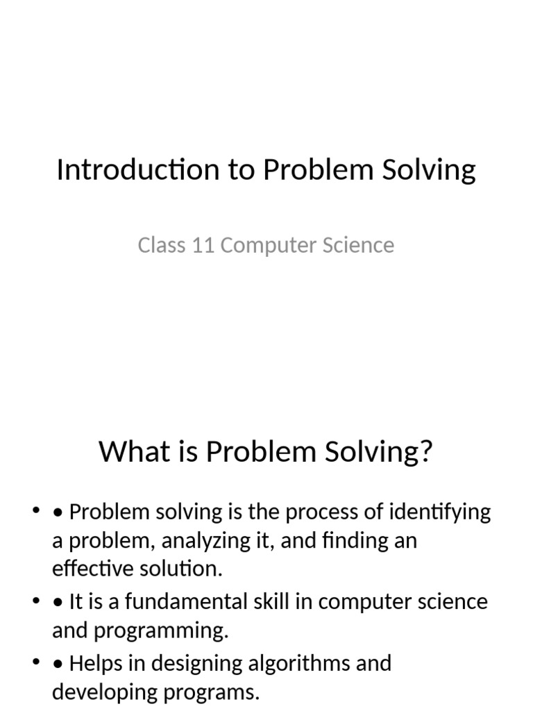 Introduction to Problem Solving Class11 CS | PDF