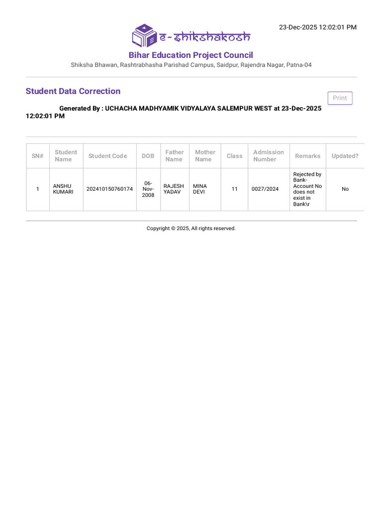 Student Data Correction | PDF