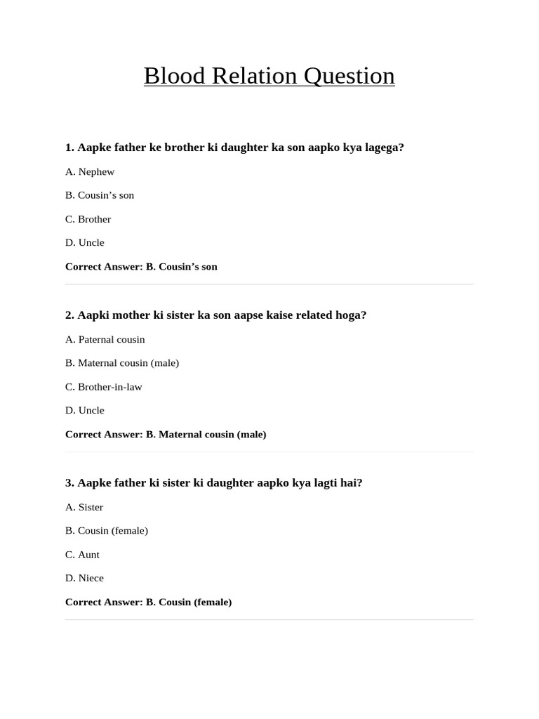 Blood Relation Question | PDF