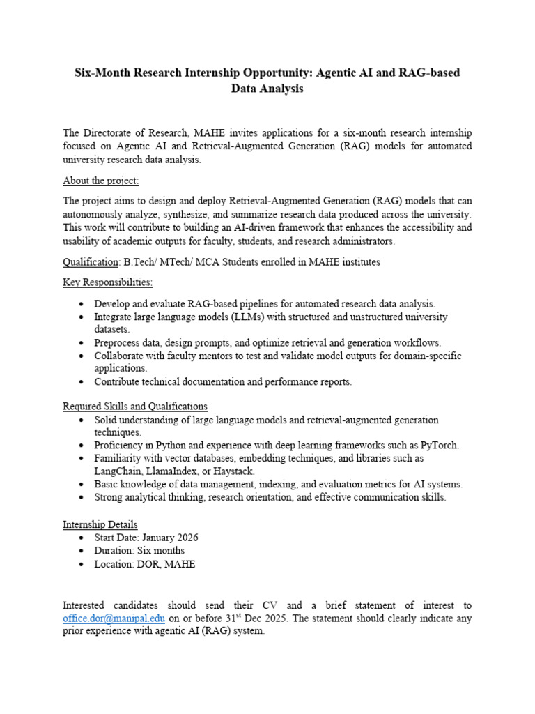 Research Internship: Agentic AI & RAG | PDF