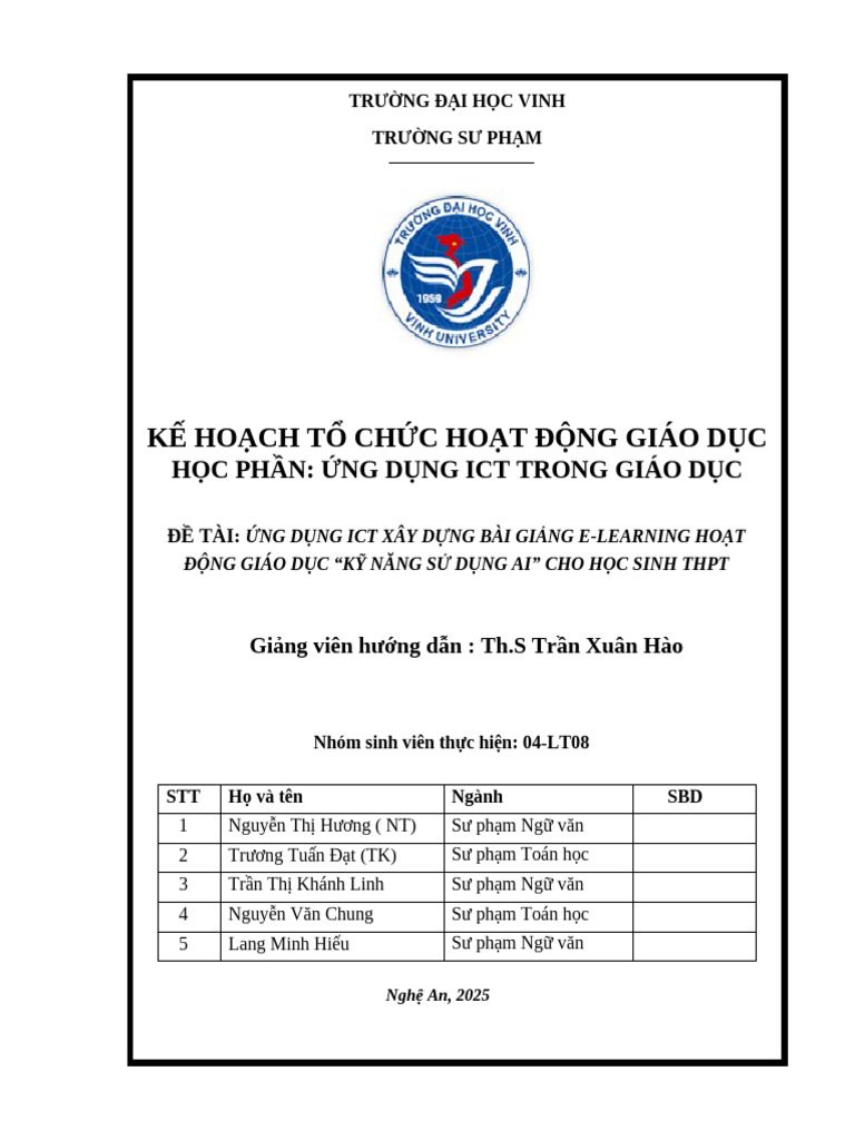 3.Kế Hoạch Hoạt Động Giáo Dục Ict Nhóm 4 | PDF