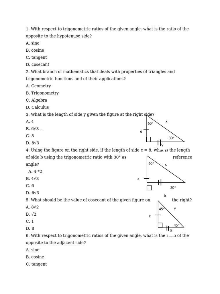 Trigonometry Quiz with Answers | PDF | Trigonometric Functions ...