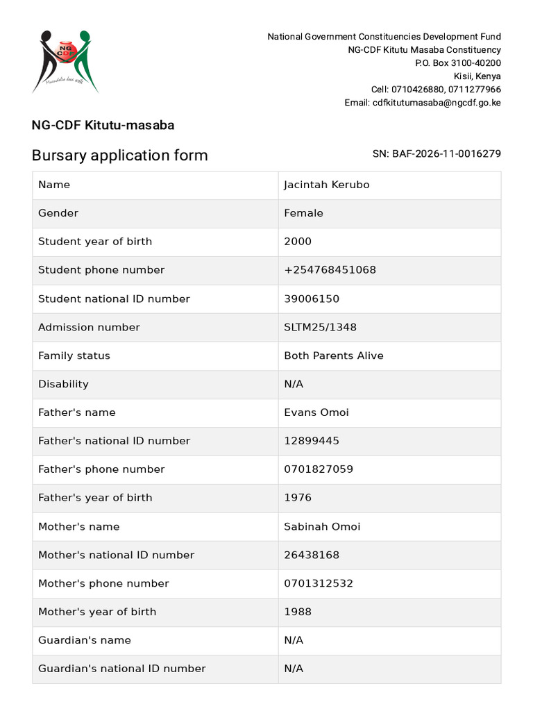 NG-CDF Bursary Application Form | PDF
