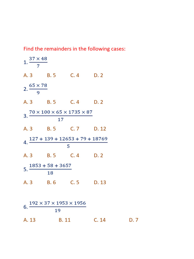 Remainder Theorem-1 Practice Paper (17.09.25) | PDF