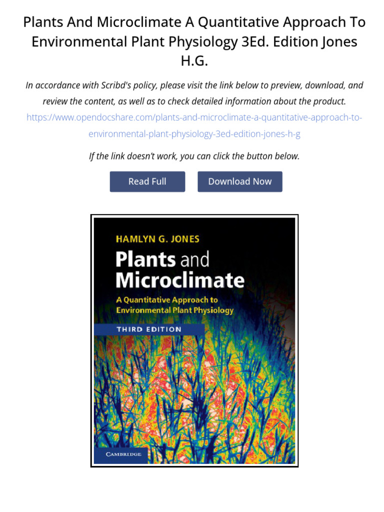 Plants and Microclimate A Quantitative Approach to Environmental Plant ...