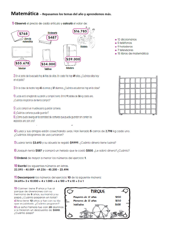 Repaso de Matemáticas: Ejercicios y Soluciones | PDF
