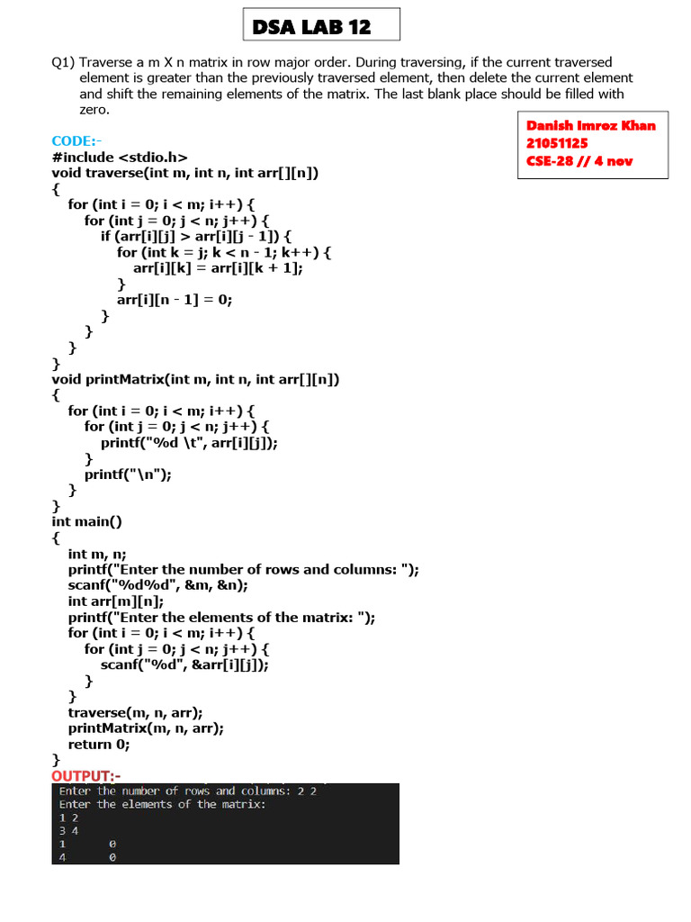21051125 Danish DSA lab 12 | PDF | Computing | Software Engineering