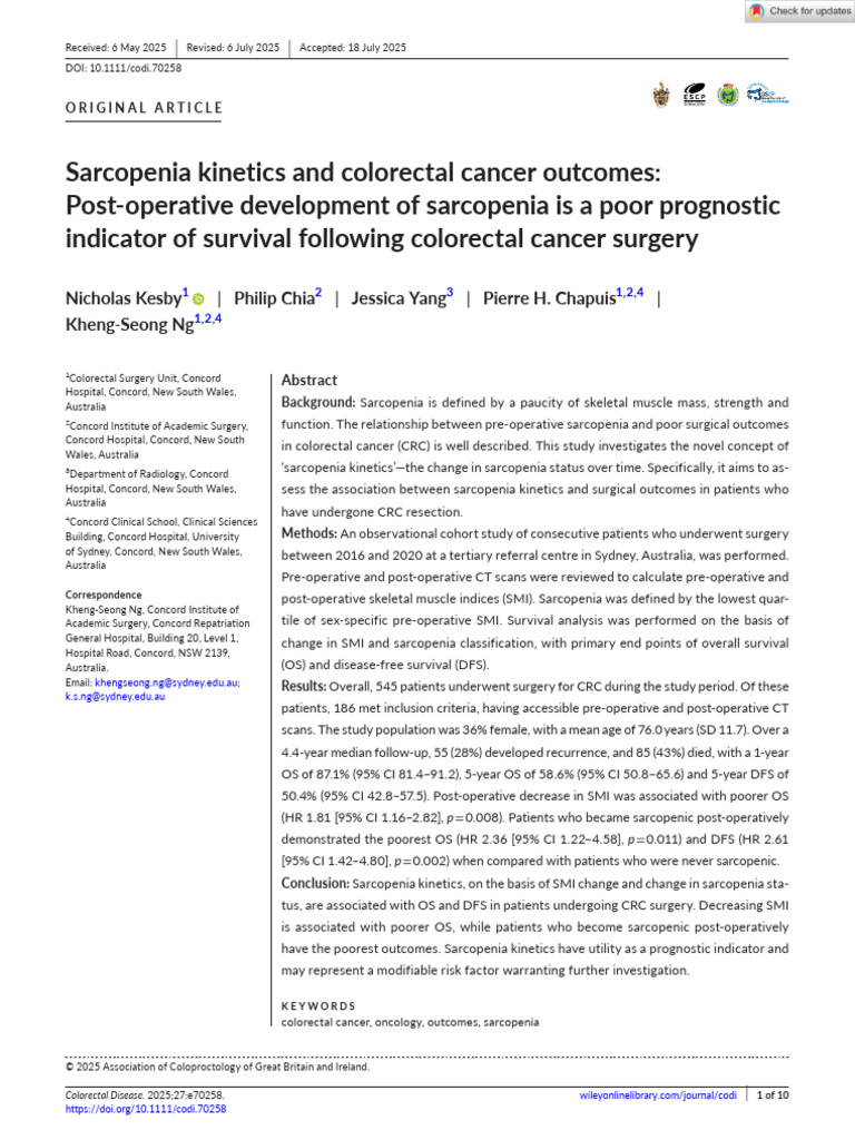 Colorectal Disease - 2025 - Kesby - Sarcopenia Kinetics and Colorectal ...