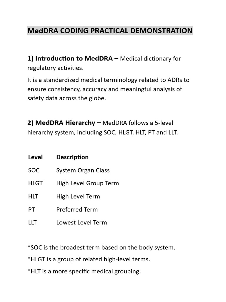 MedDRA Coding Practical Demonstration | PDF