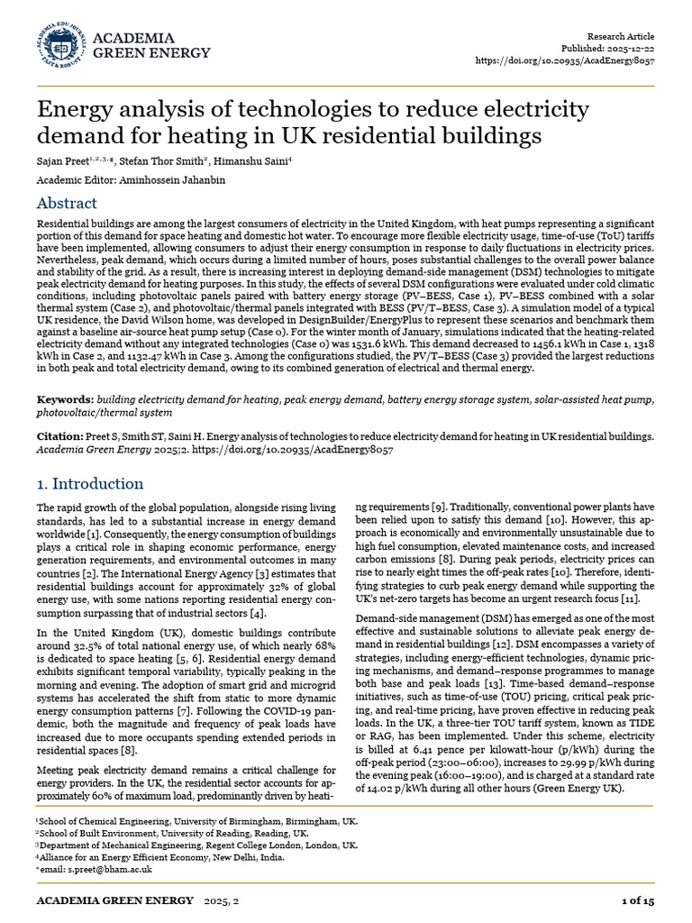 Energy Analysis of Technologies To Reduce Electricity Demand For ...