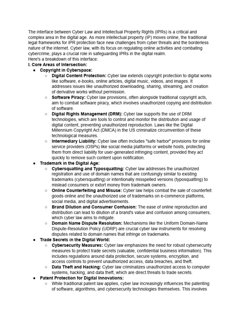Cyber Law and Intellectual Property Rights | PDF | Copyright ...