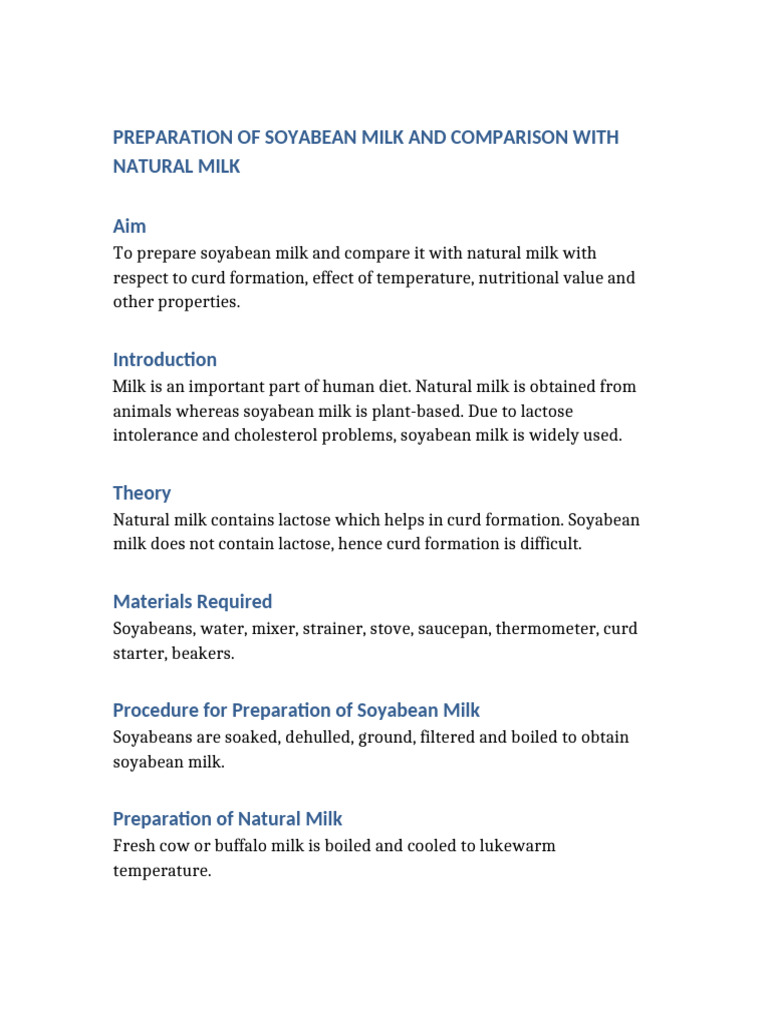 Soyabean Milk Practical 20 Pages | PDF | Milk | Soybean