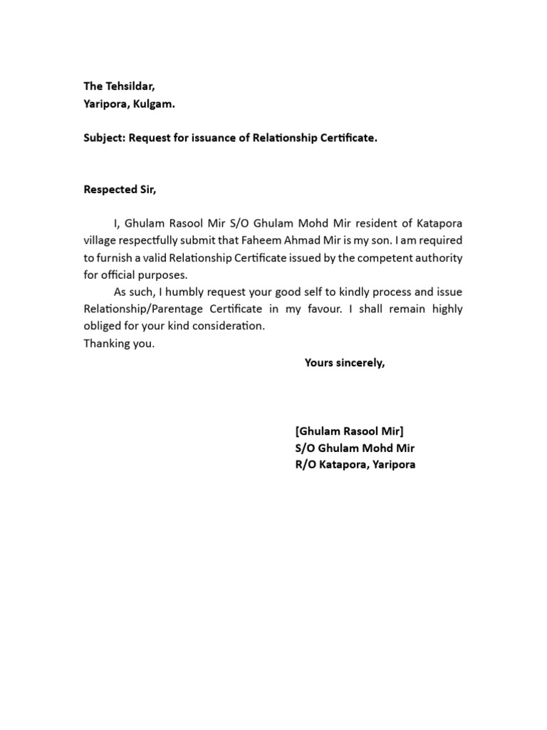 Relationship Certificate | PDF