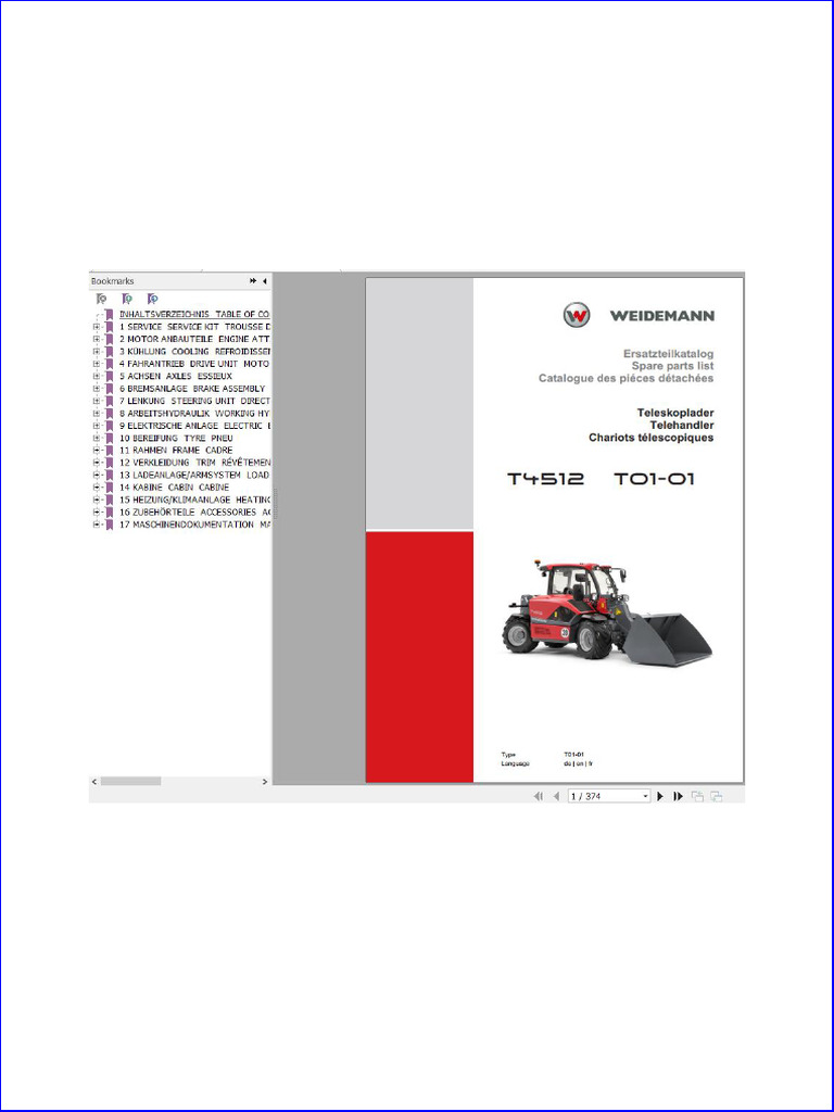 Weidemann Telehandler t4512 t01 01 Spare Parts List Enites | PDF