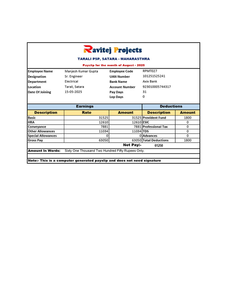Salary Slip August 2 | PDF