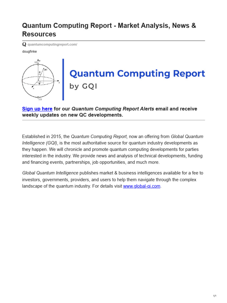 Quantum Computing Report - Market Analysis, News & Resources | PDF
