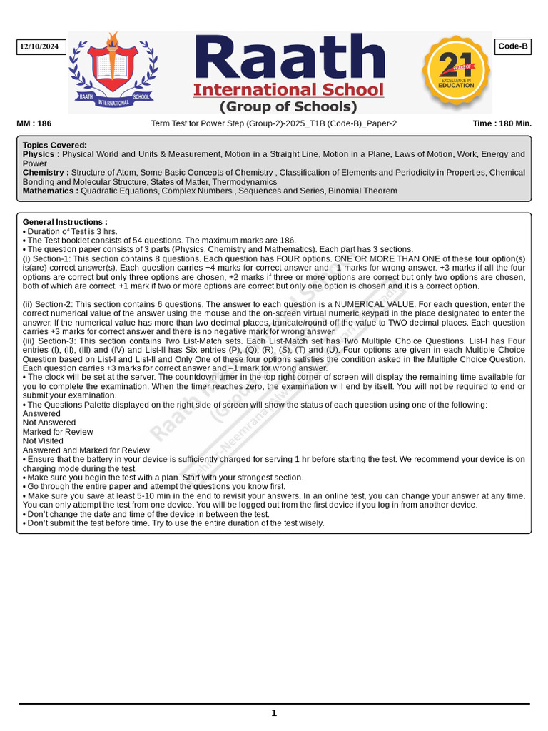 TE PS Test-1A Paper-2-G2 Code-B 2 | PDF | Force | Physics