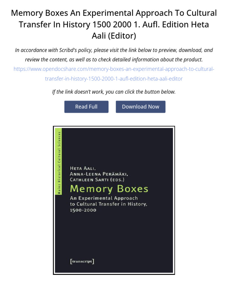Memory Boxes An Experimental Approach to Cultural Transfer in History ...