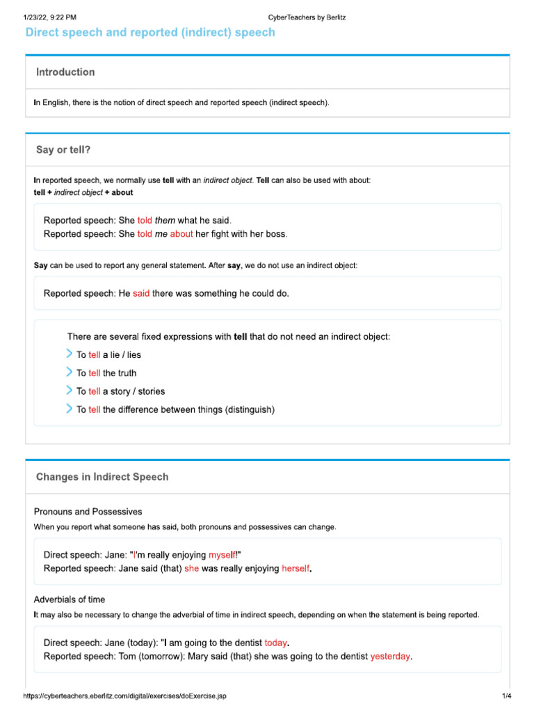 Direct Speech and Reported Speech | PDF