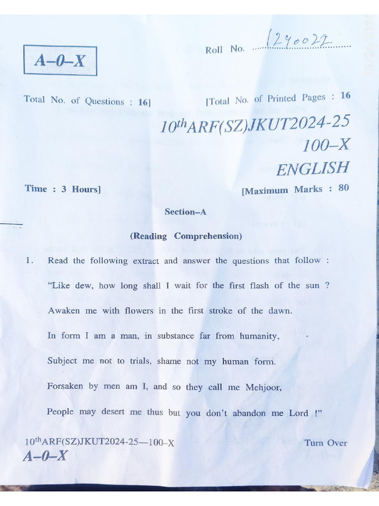 English Paper 2025 Series X | PDF