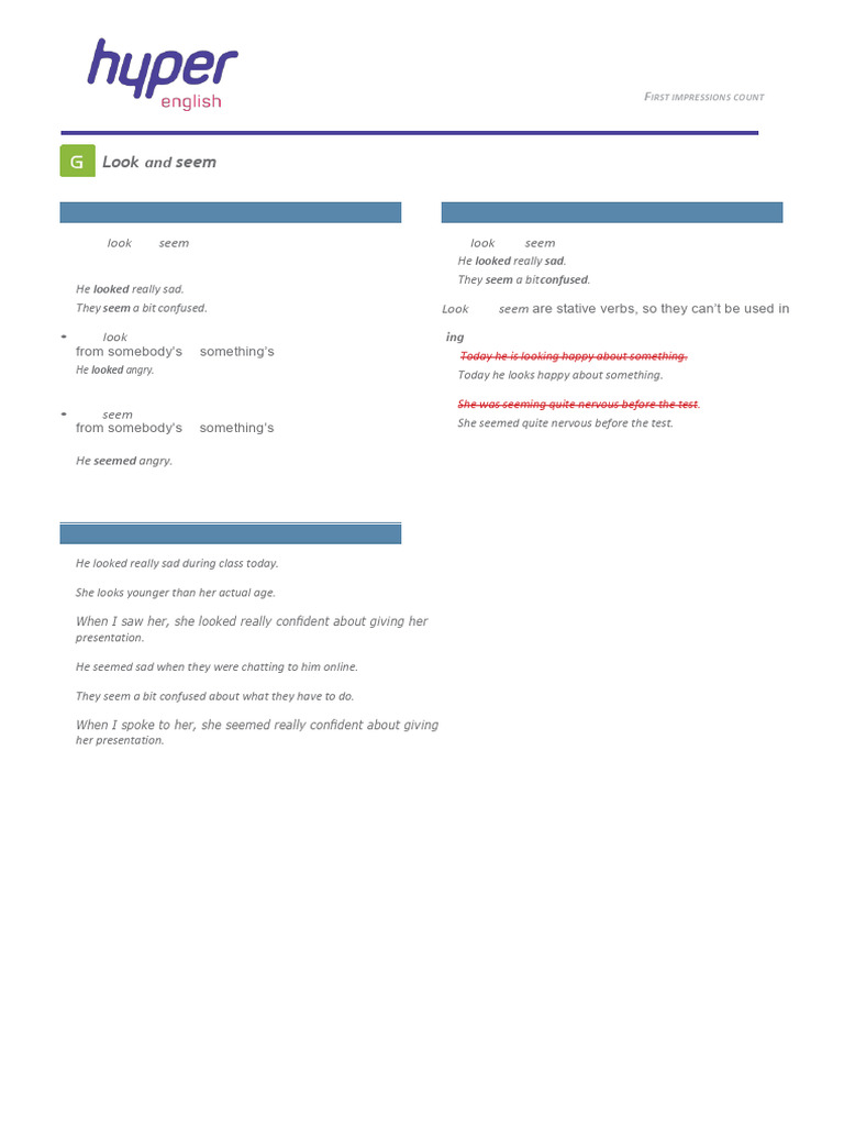 Understanding "Look" vs. "Seem" Usage | PDF
