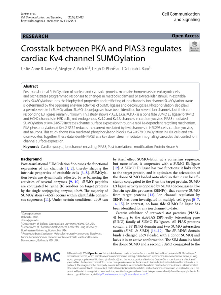 Cell Comm Signal 24 Crosstalk Between PKA and PIAS3 Regulates Cardiac ...