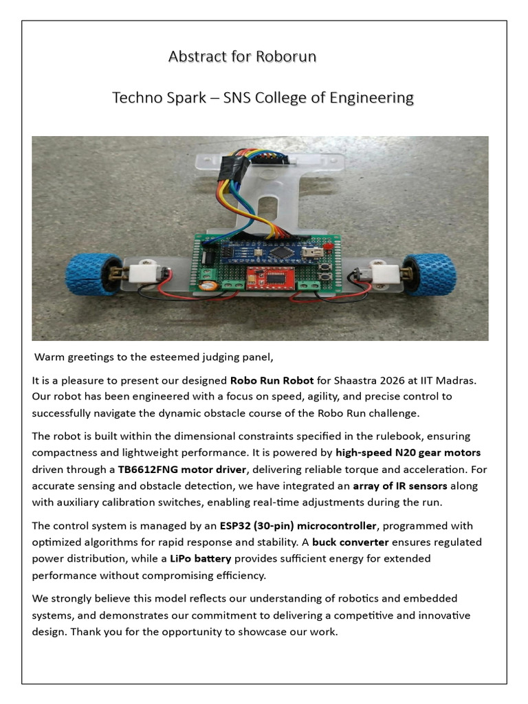Robo Run Robot Design for Shaastra 2026 | PDF