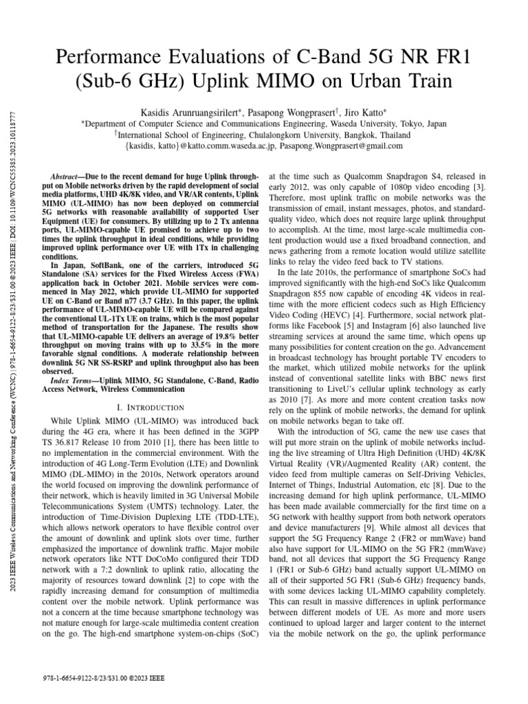 Performance Evaluations of C Band 5G NR FR1 Sub 6 GHz Uplink MIMO | PDF ...