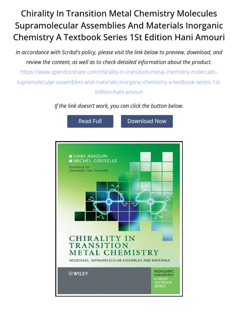 Chirality in Transition Metal Chemistry Molecules Supramolecular ...