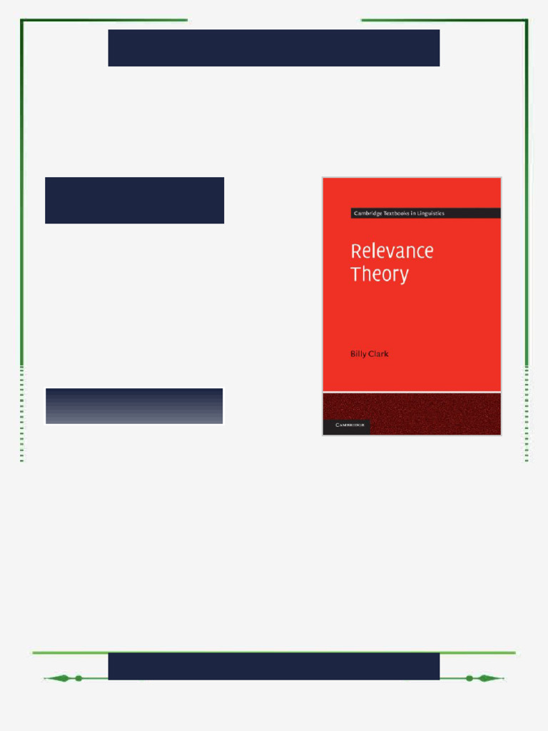 Relevance Theory 1st Edition Billy Clark ebook fresh digital master ...